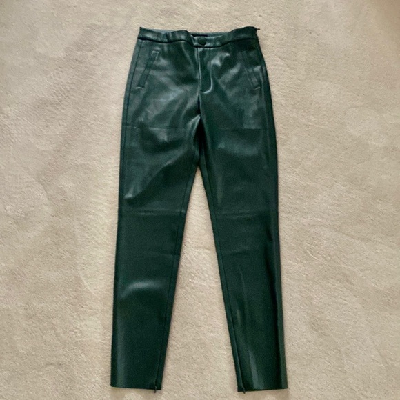Zara | Pants & Jumpsuits | Zara Dark Green Faux Leather Skinny Pants Small | Poshmark